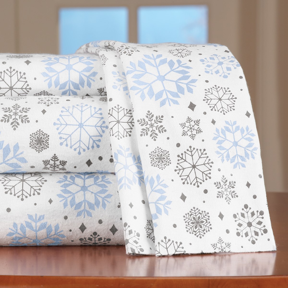 Snowflake Cotton Flannel Bed Sheet Set | Collections Etc.