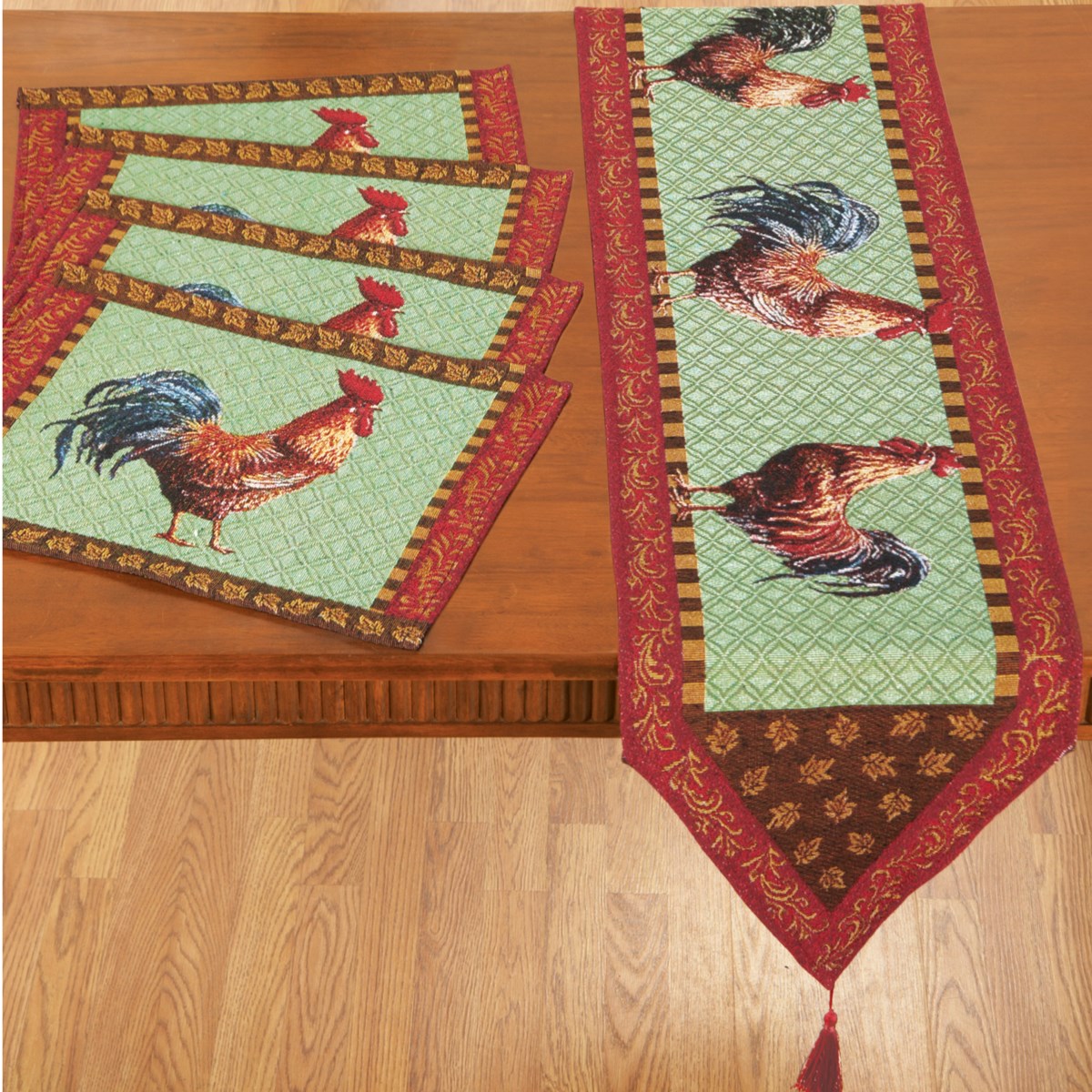 Country Rooster Tapestry Table Set | Collections Etc.
