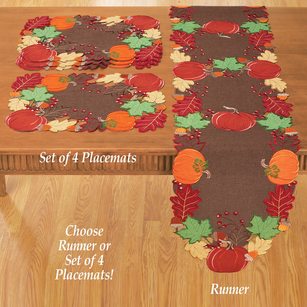 Harvest Pumpkin and Leaves Table Linens | Collections Etc.