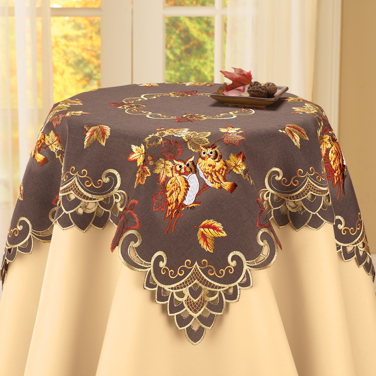 Embroidered Harvest Owls Table Linens | Collections Etc.