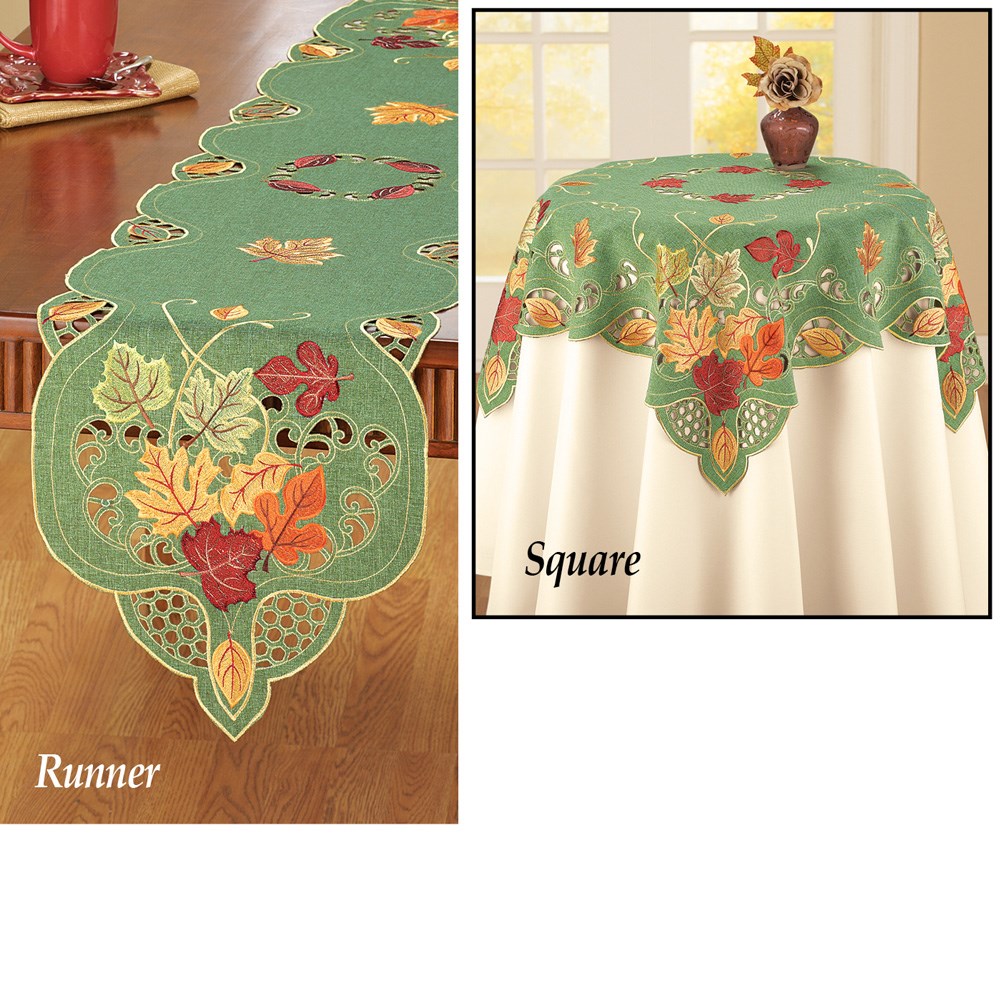 Embroidered Falling Leaves Table Linens | Collections Etc.