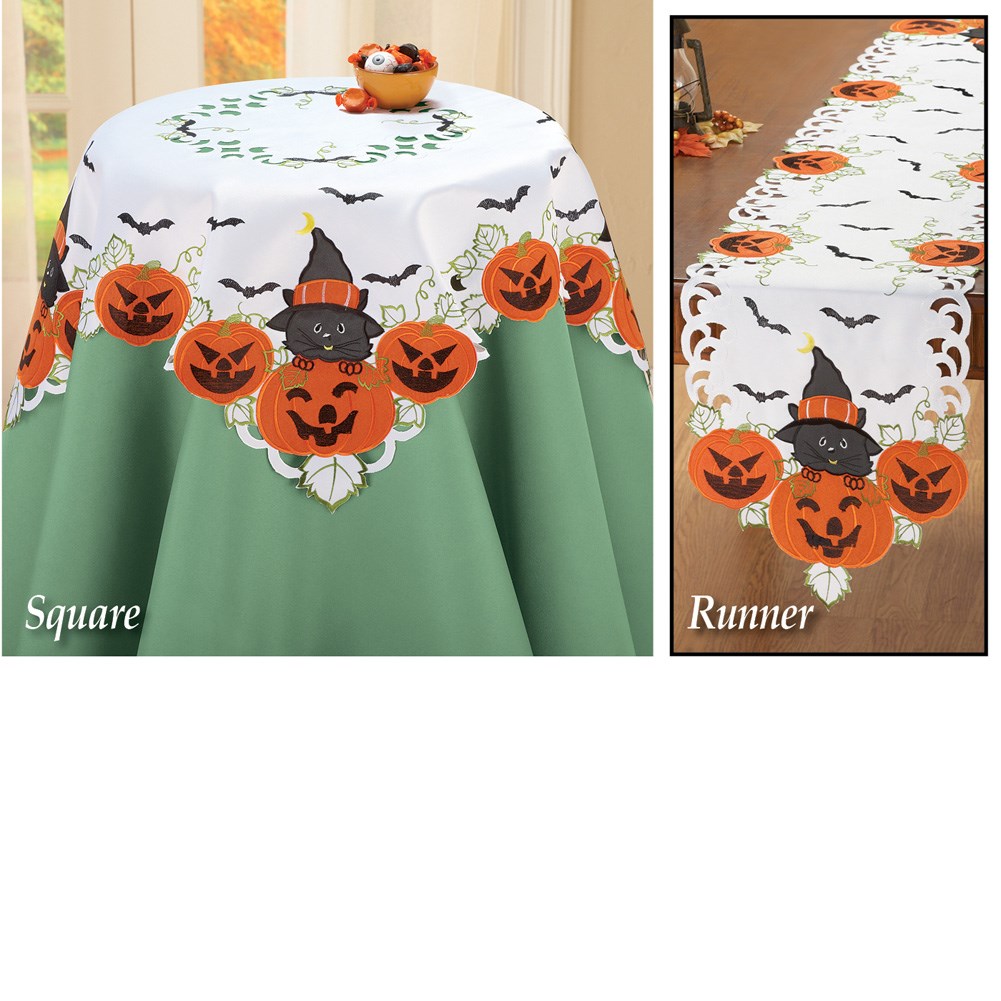 Halloween Black Cats & Pumpkins Table Linens | Collections Etc.
