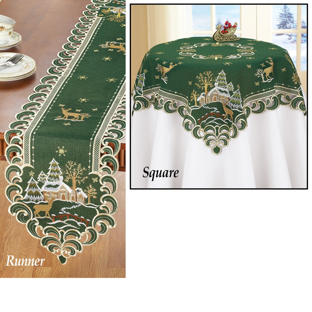 Elegant Winter Cabin Christmas Table Linens | Collections Etc.