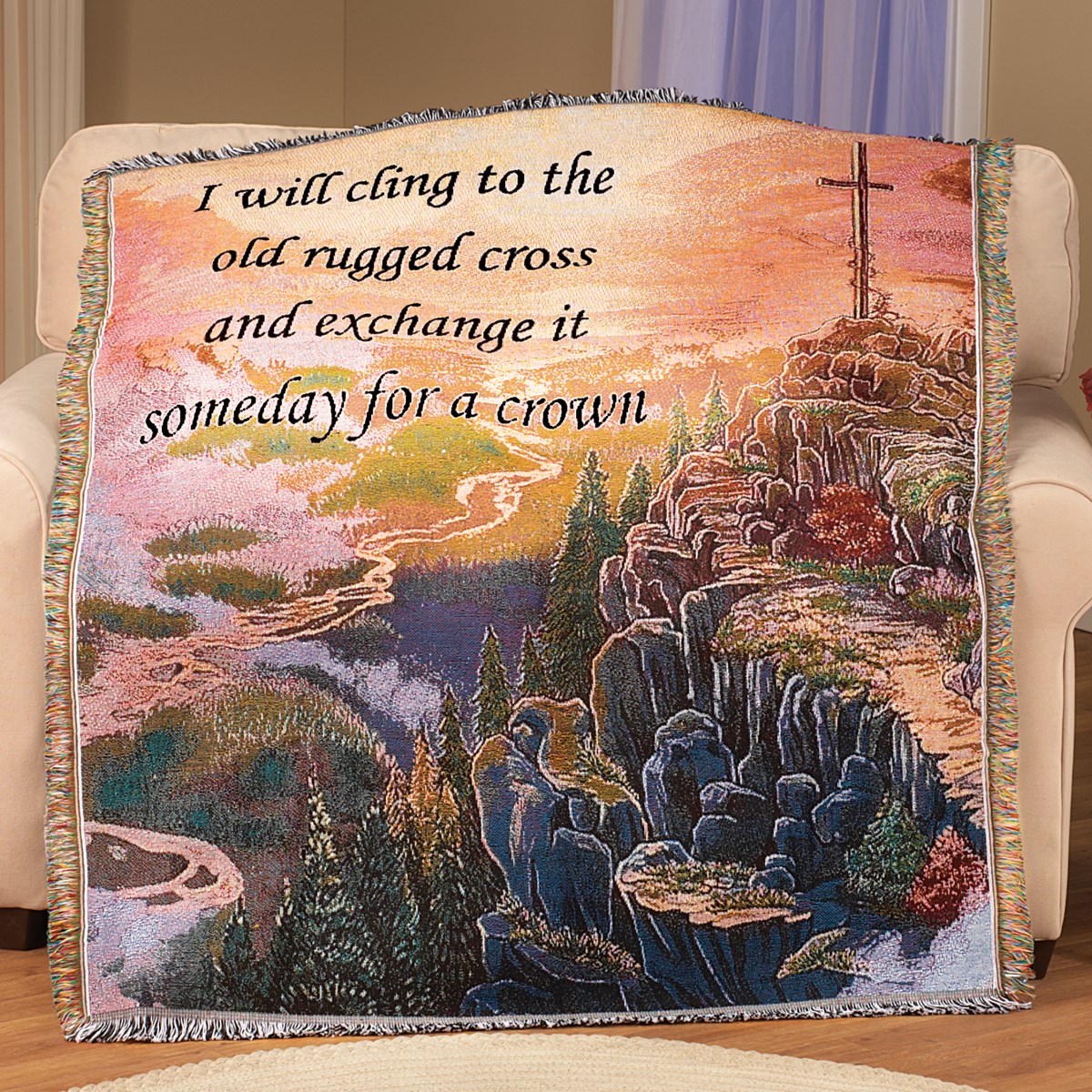 Cross and Crown Inspirational Tapestry Throw | Collections Etc.