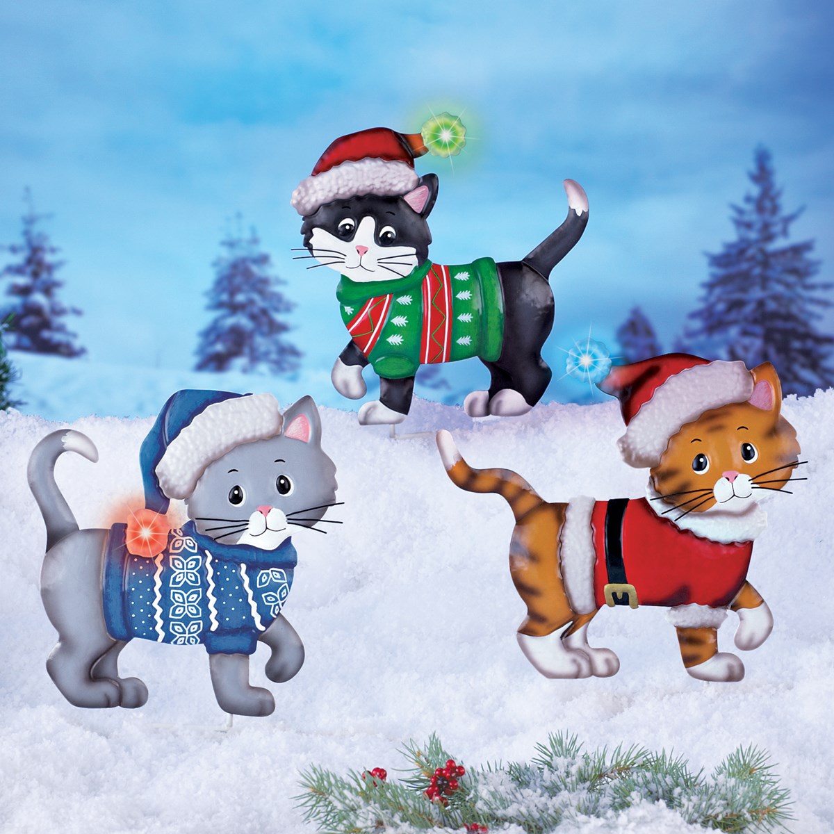 Lighted Christmas Cats Decoration - Set of 3 | Collections Etc.