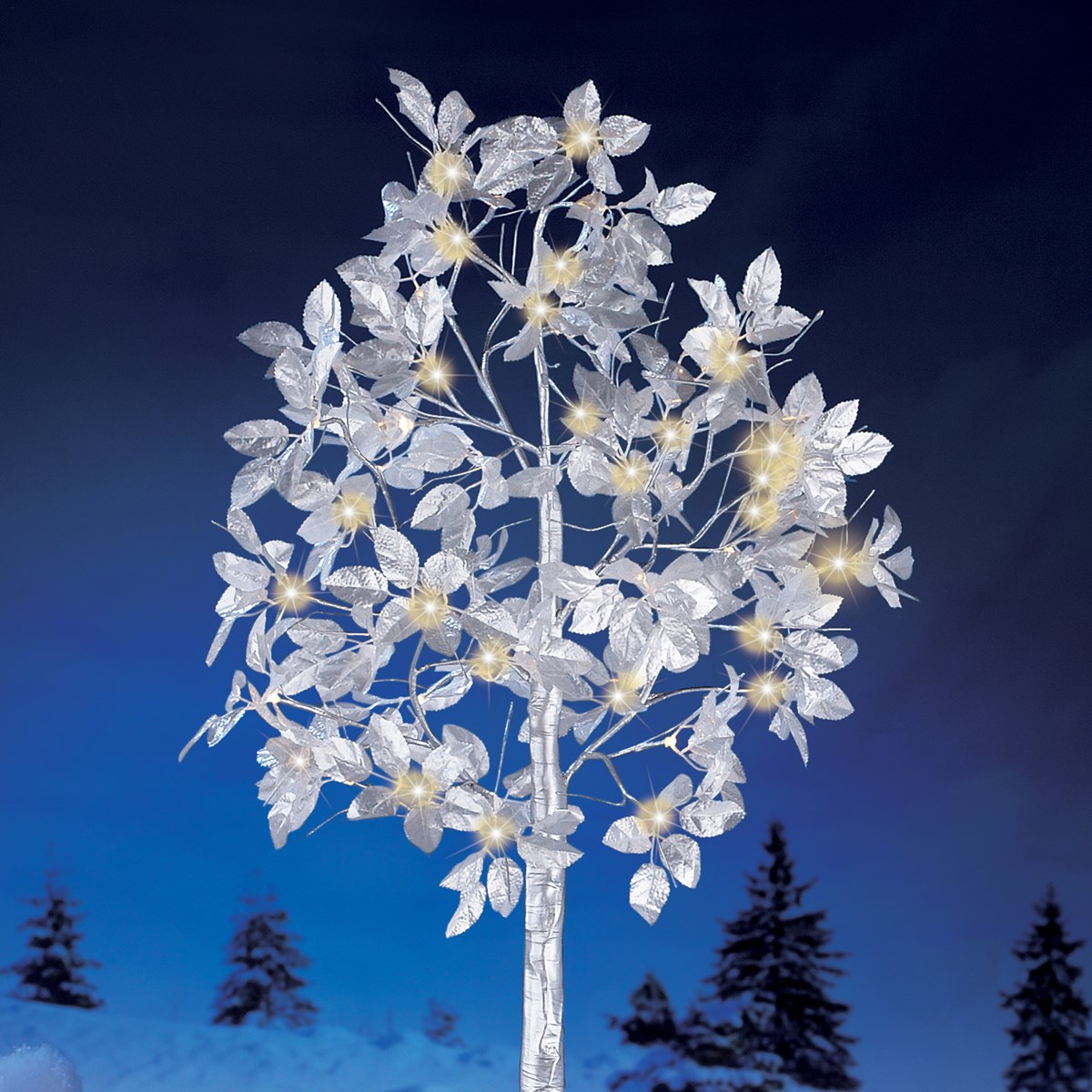 Elegant Silver Leaf Lighted Tree | Collections Etc.