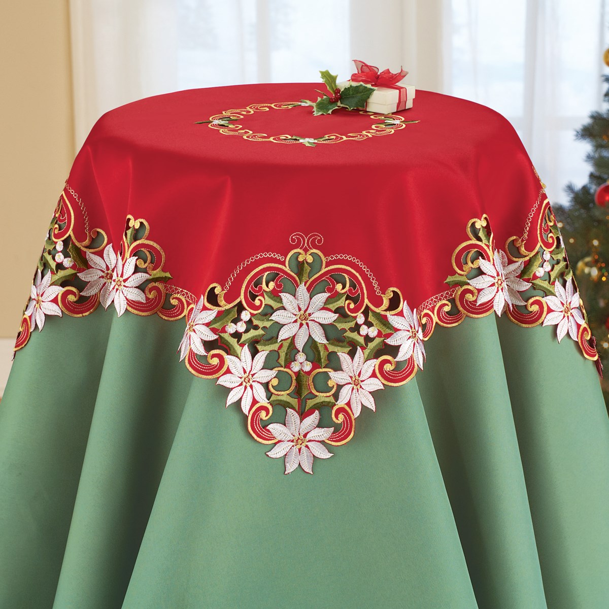 Poinsettia Red Christmas Table Linens | Collections Etc.