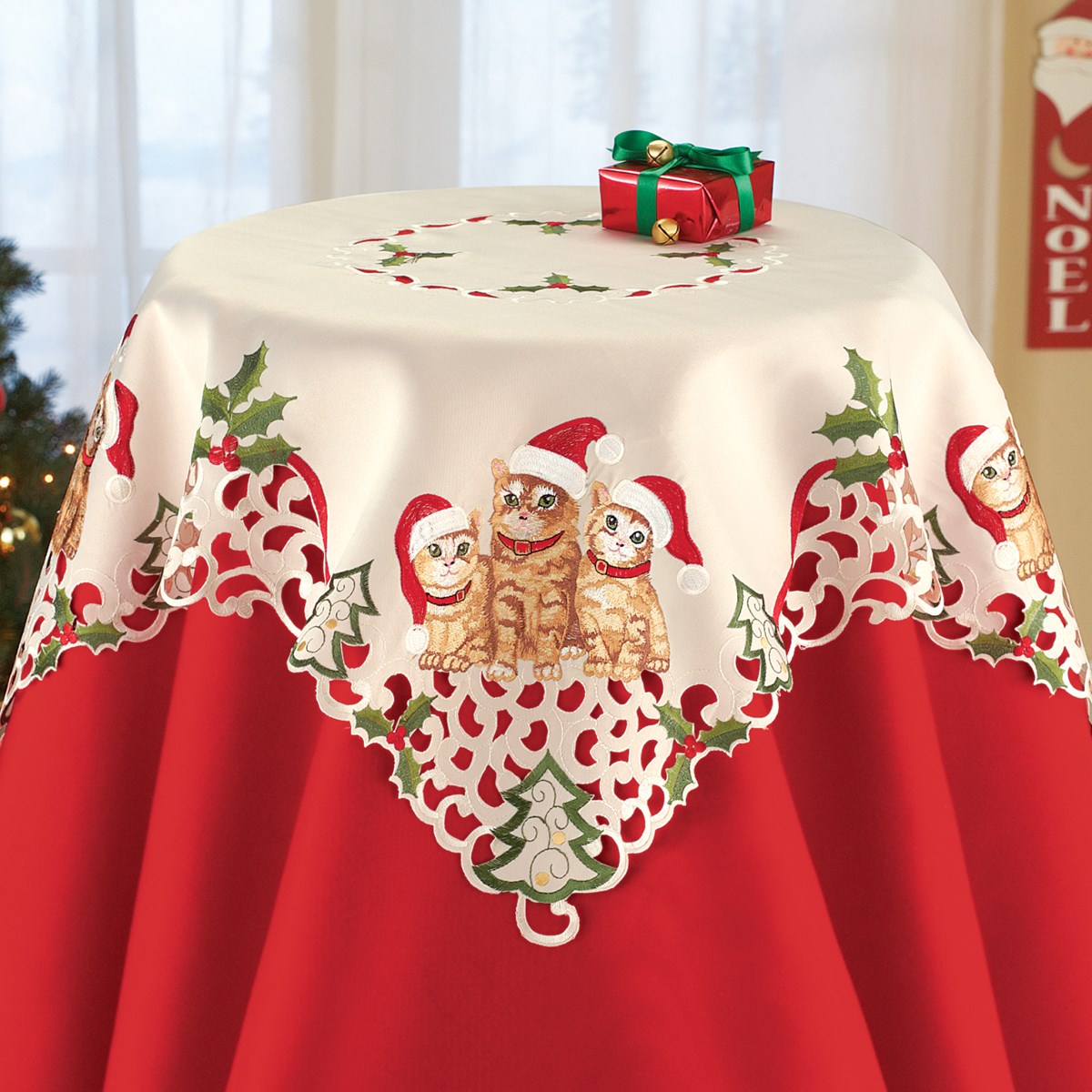 Festive Kittens Christmas Table Linens | Collections Etc.