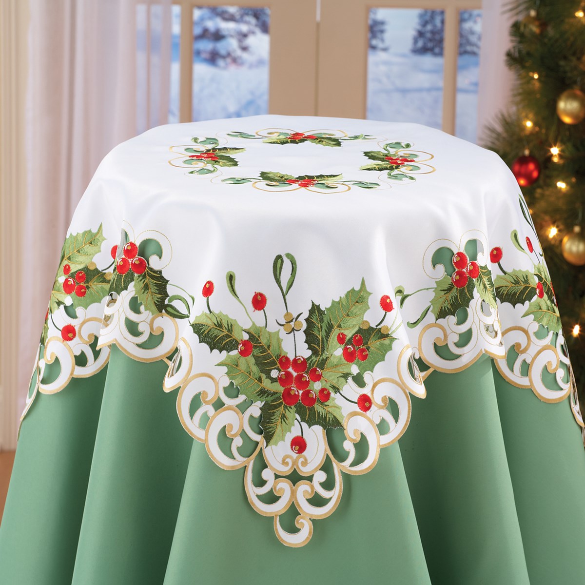 Holly Berries Christmas Table Linens | Collections Etc.