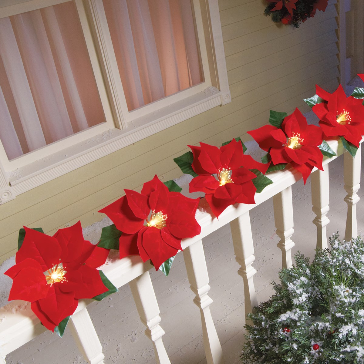 Solar Powered Fiber Optic Poinsettia Blossoms Light String ...