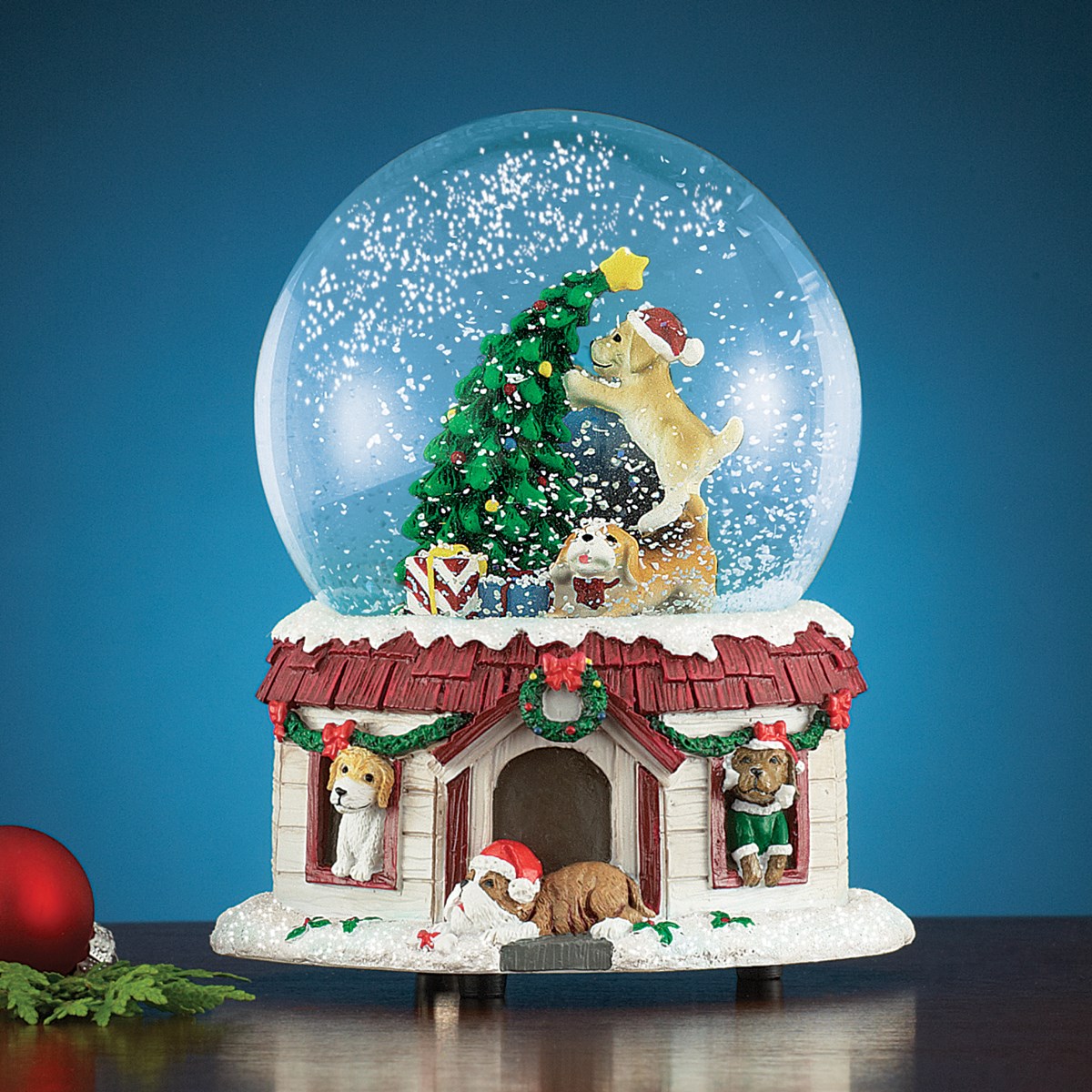 Christmas Pets Musical Snow Globe Decoration | Collections Etc.