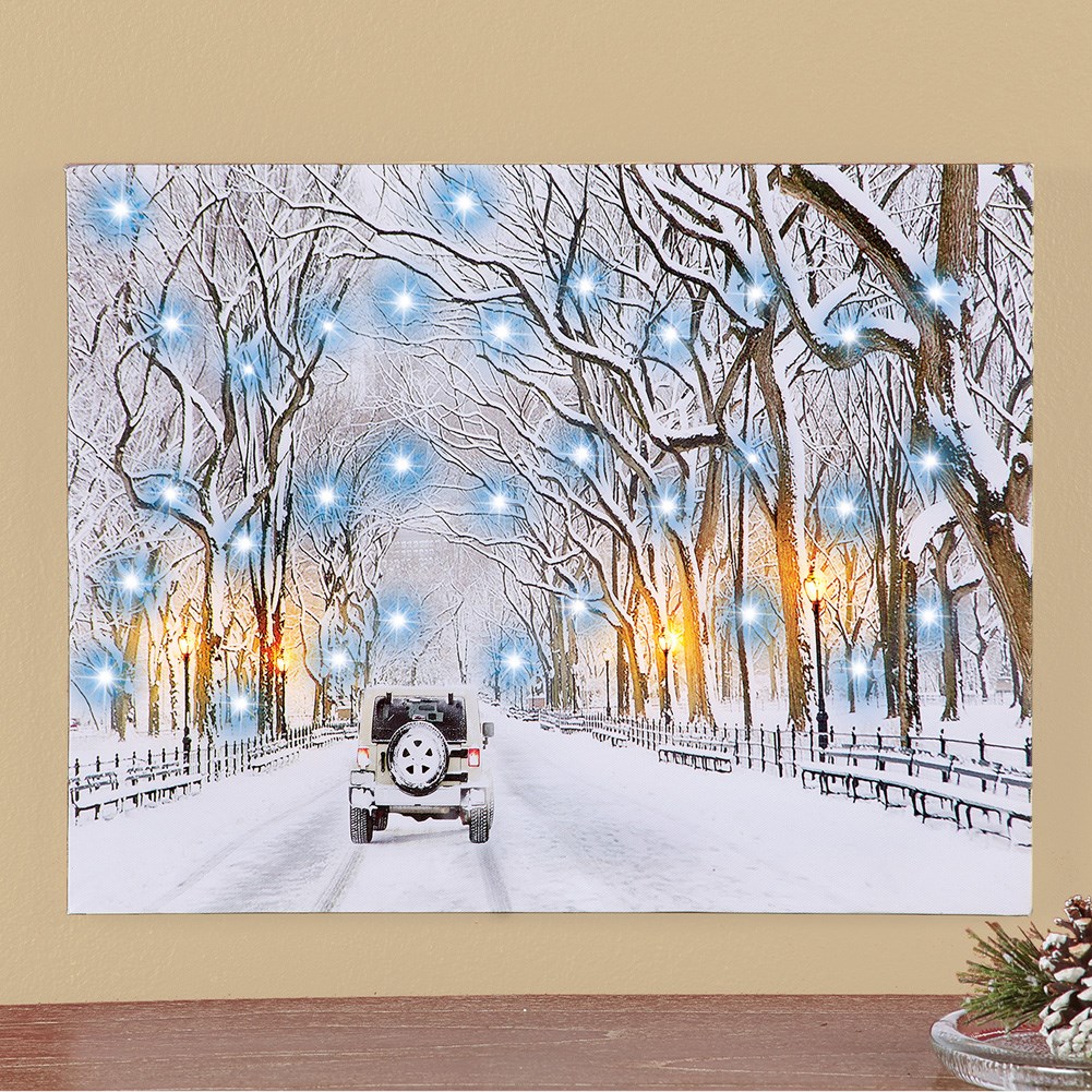 Winter Road Lighted Wall Canvas | Collections Etc.