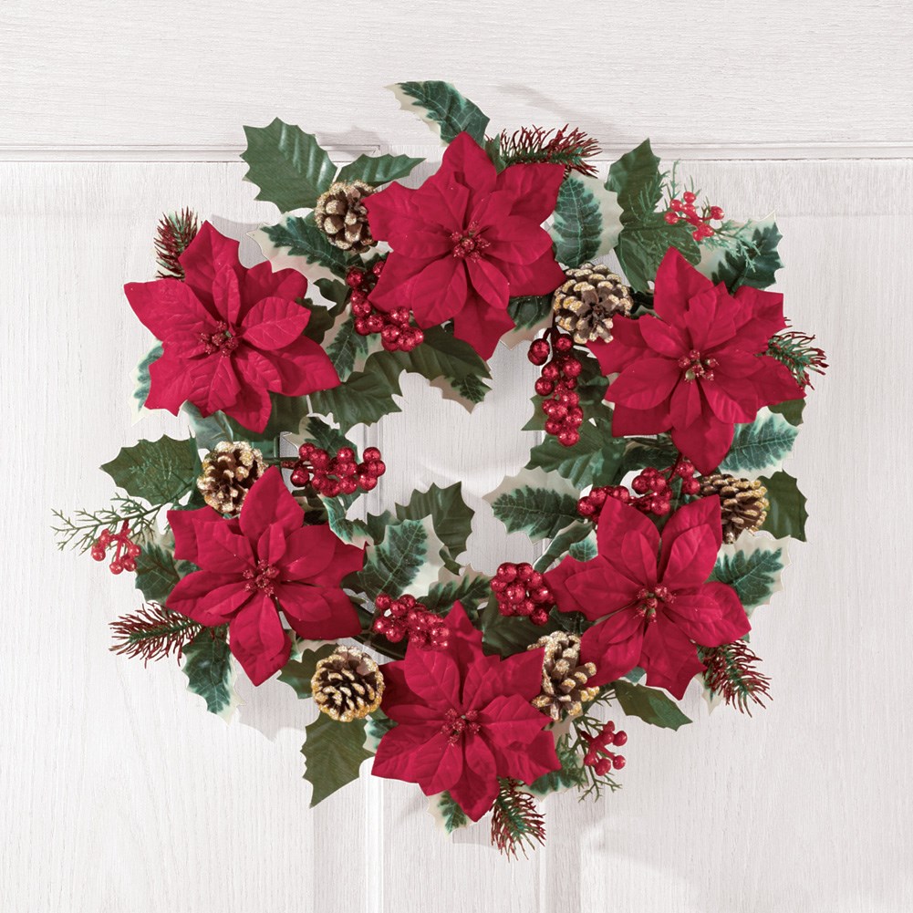 Poinsettia and Pine Holly Christmas Wreath | Collections Etc.