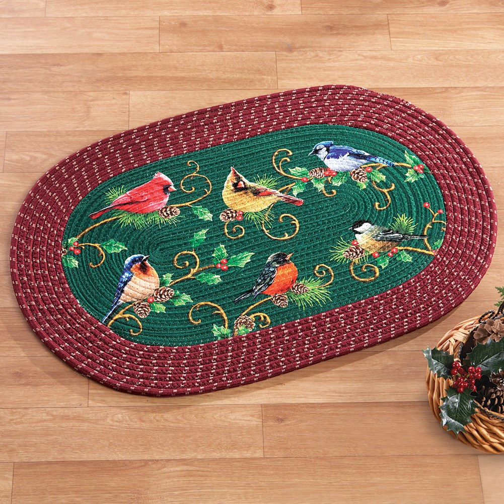 Winter Bird Christmas Braided Rug | Collections Etc.