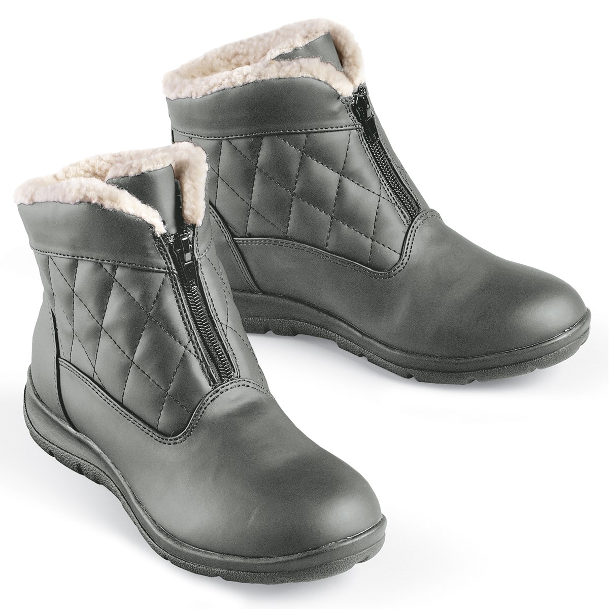 Quilted Zip-Front Fleece Lined Boots | Collections Etc.