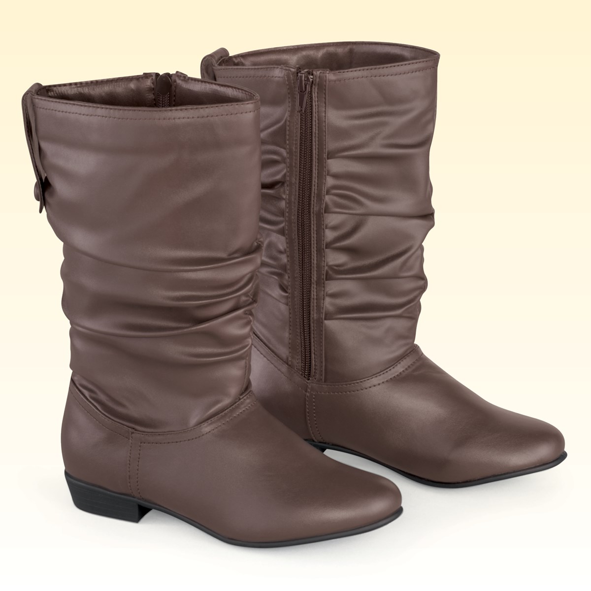 Mid Calf Slouch Boots w/ Low Heel | Collections Etc.