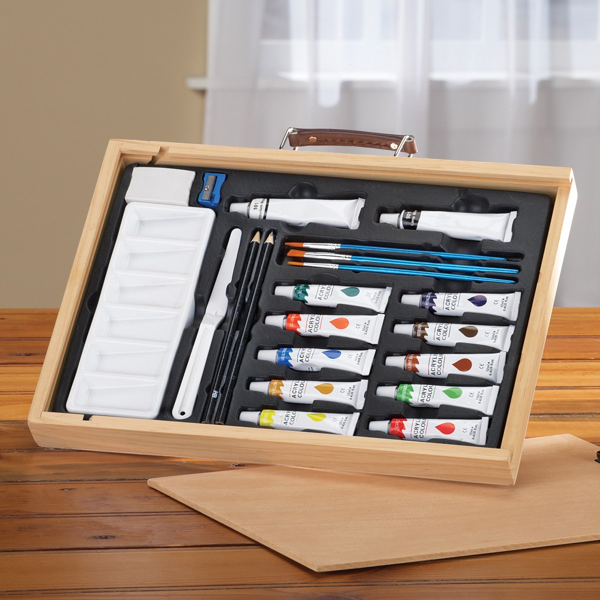 Arcylic Paint Art Set in Wooden Case - 23PC | Collections Etc.