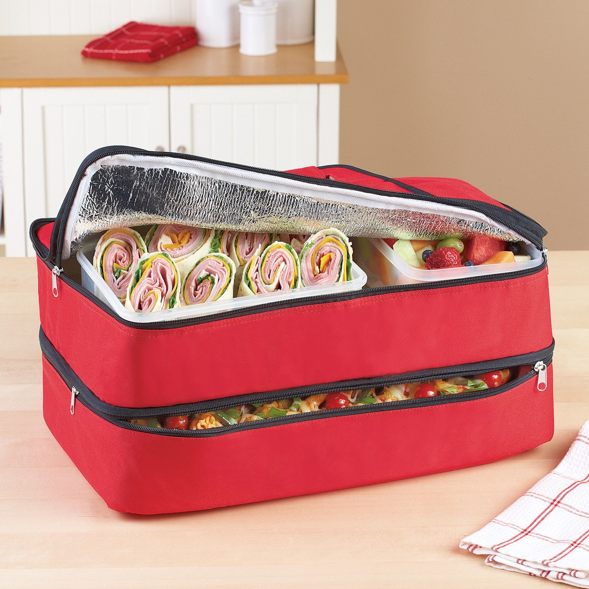 Insulated 2-section Carrying Food Tote with Handle | Collections Etc.