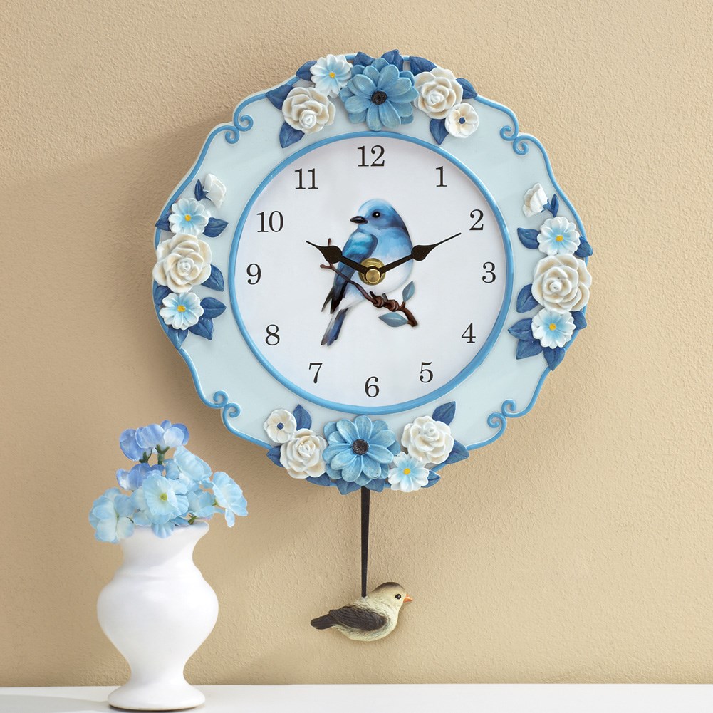 Blue Bird Garden Pendulum Wall Clock | Collections Etc.