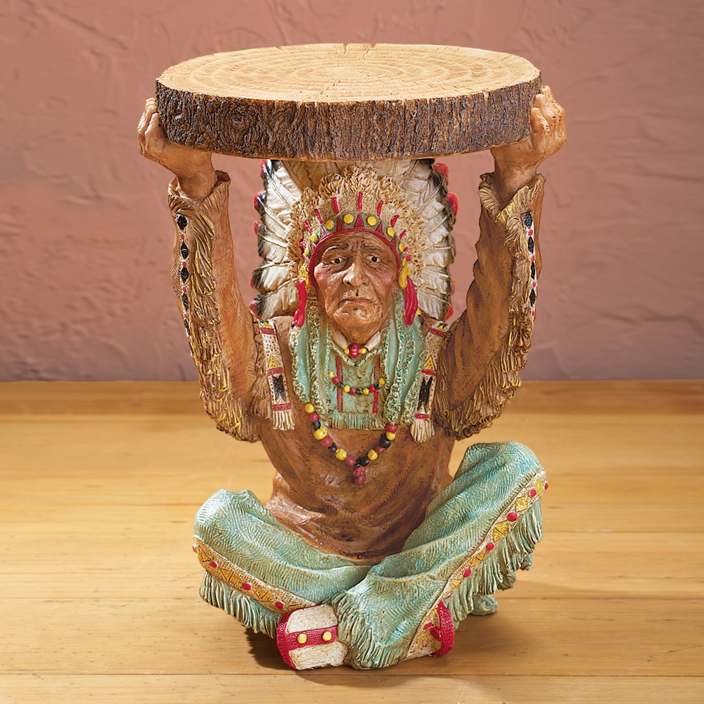 Native American Sculpture Accent Table | Collections Etc.