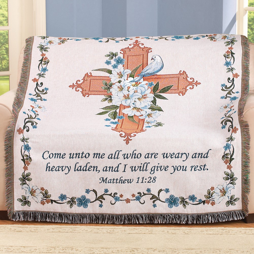 Dove & Cross Religious Tapestry Throw | Collections Etc.