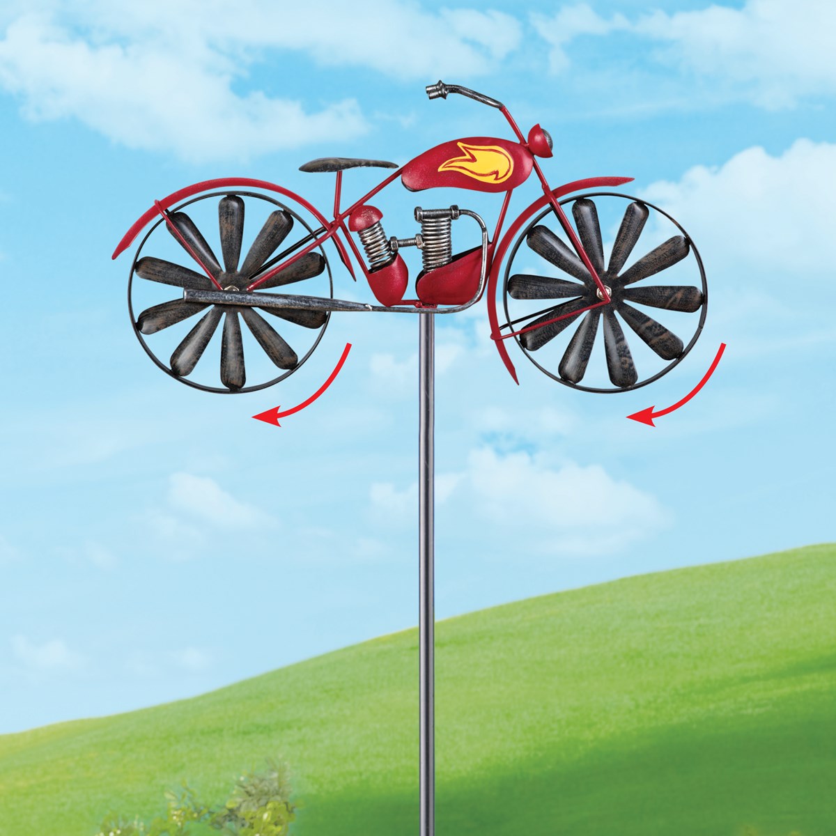 Motorcycle Spinner Metal Garden Stake | Collections Etc.