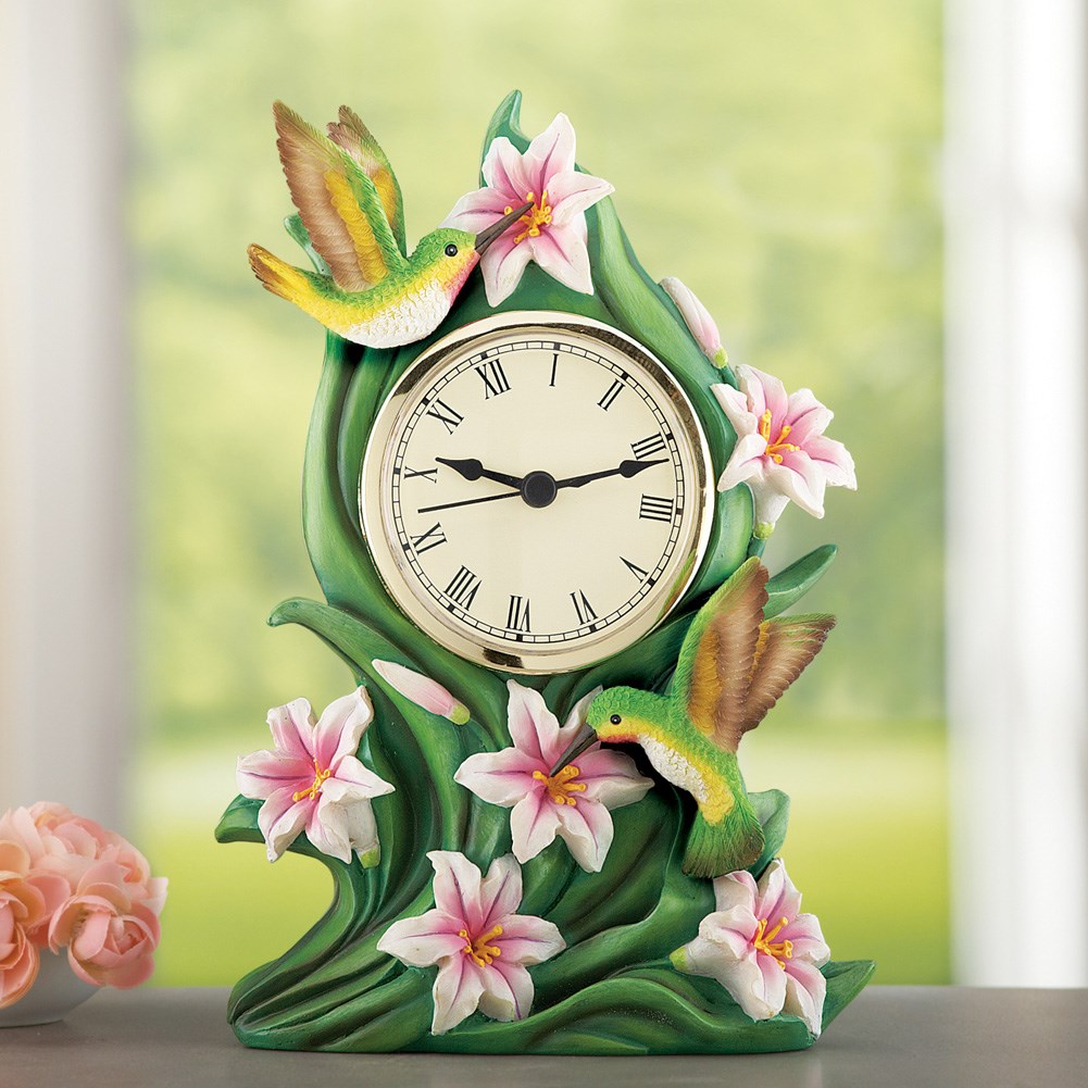 Hummingbird and Lily Tabletop Clock | Collections Etc.