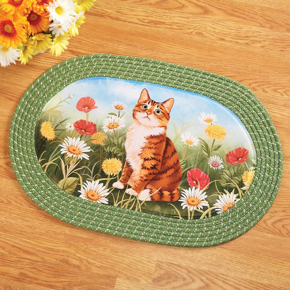 Cat in Daises Oval Braided Accent Rug | Collections Etc.