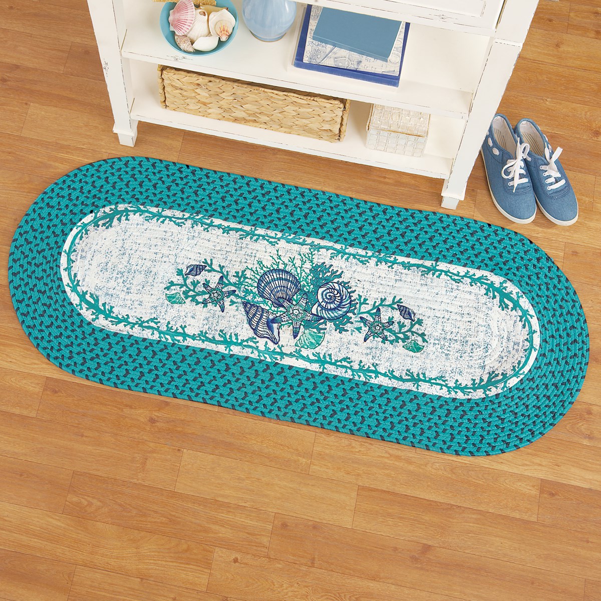 Nautical Seashell Decorative Braided Rug | Collections Etc.