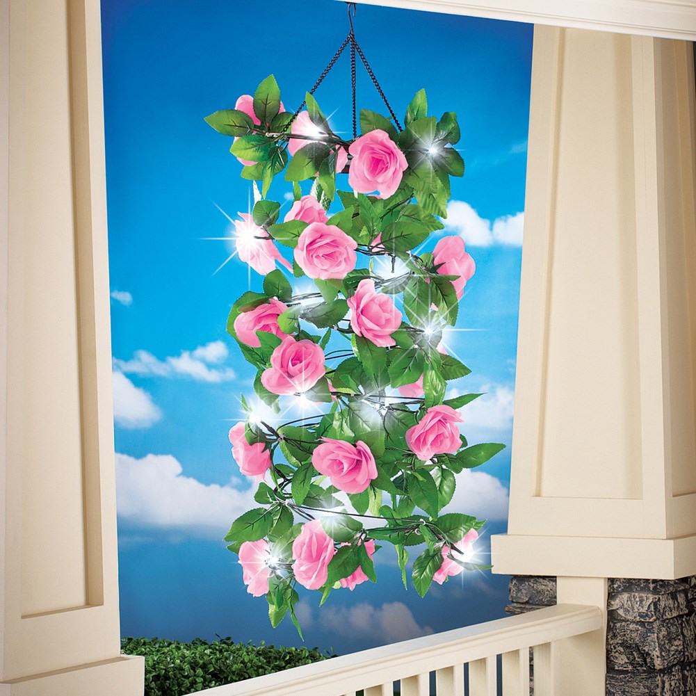 Hanging Pink Roses Solar Garland | Collections Etc.