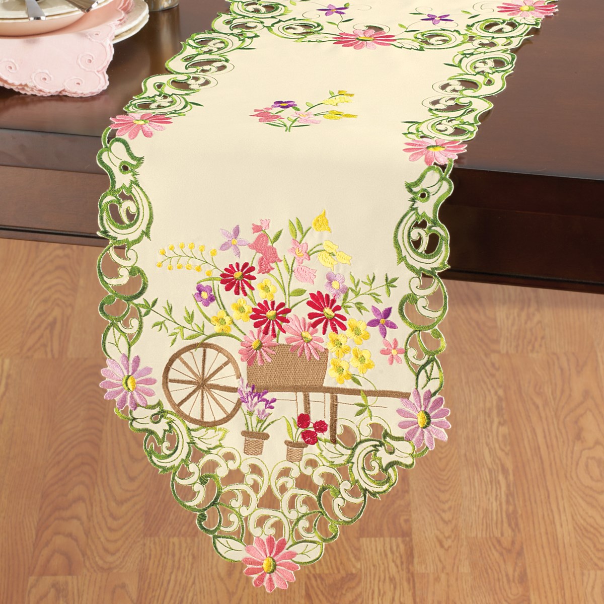 Floral Wheelbarrow Spring Table Linens | Collections Etc.