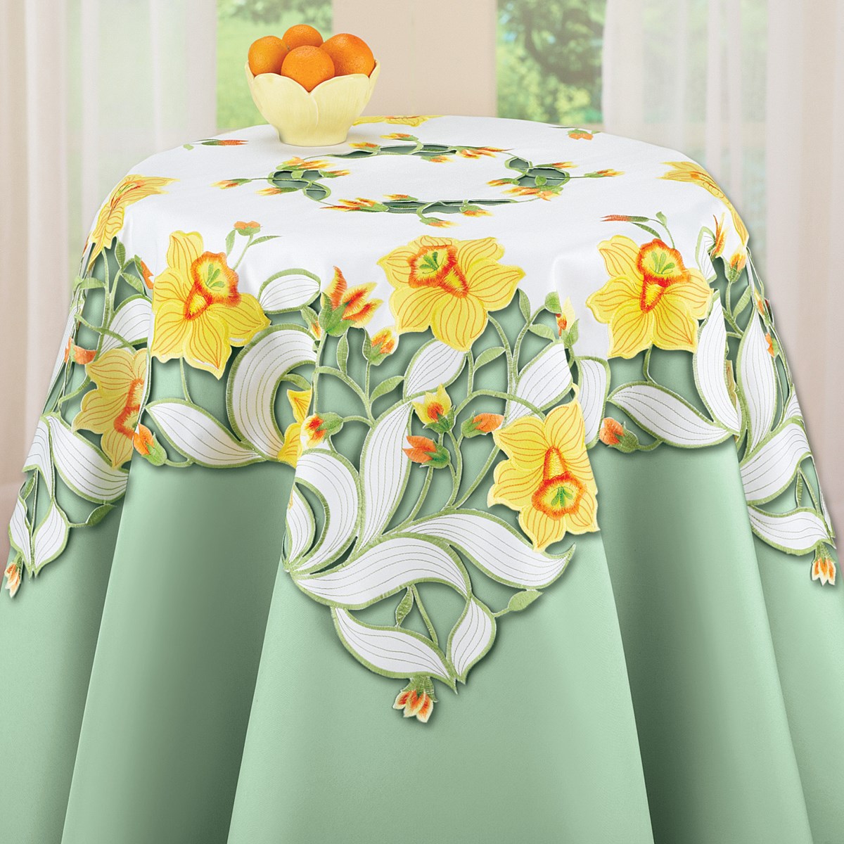 Elegant Daffodils Embroidered Table Linens | Collections Etc.