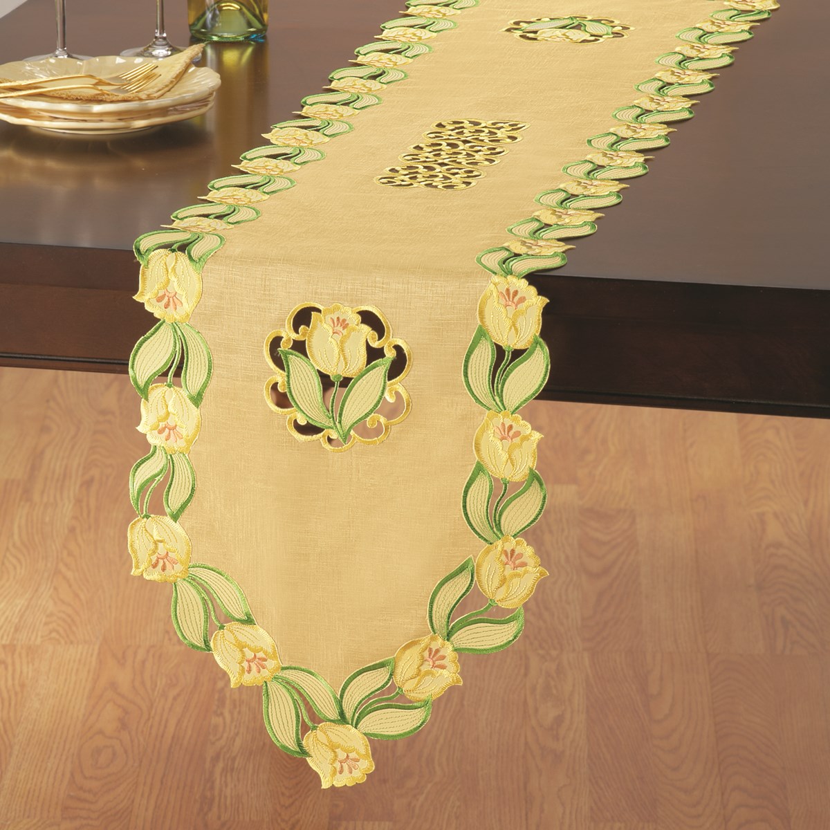 Elegant Yellow Tulip Spring Table Linens | Collections Etc.