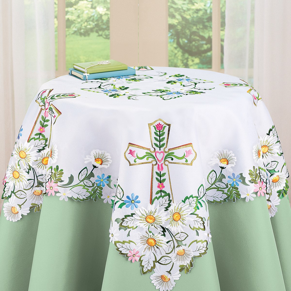Daisies and Cross Embroidered Table Linens | Collections Etc.