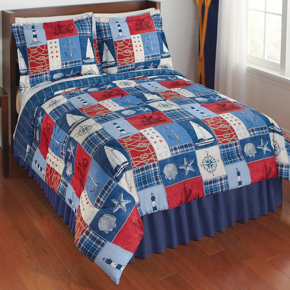 Reversible Nautical Patchwork Comforter Set | Collections Etc.