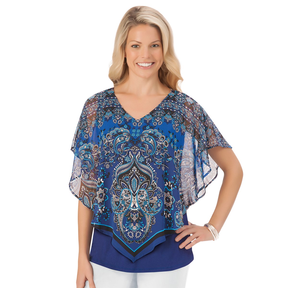 Printed Chiffon Overlay Top with Tank | Collections Etc.