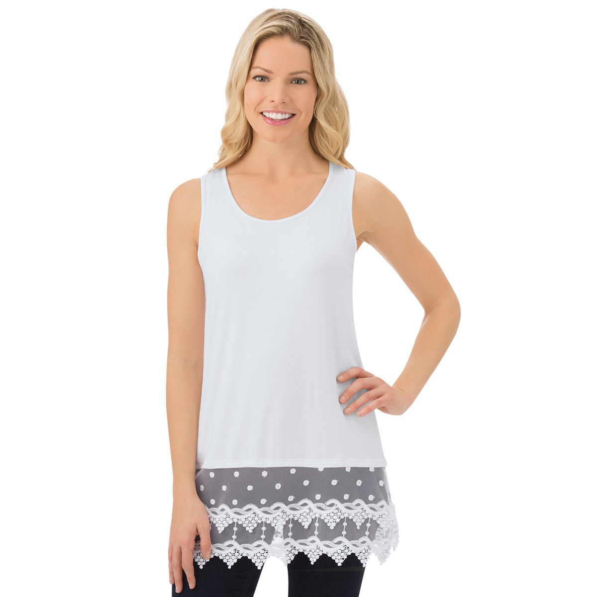 Lace Trim Scoop Neck Tunic Tank Top | Collections Etc.