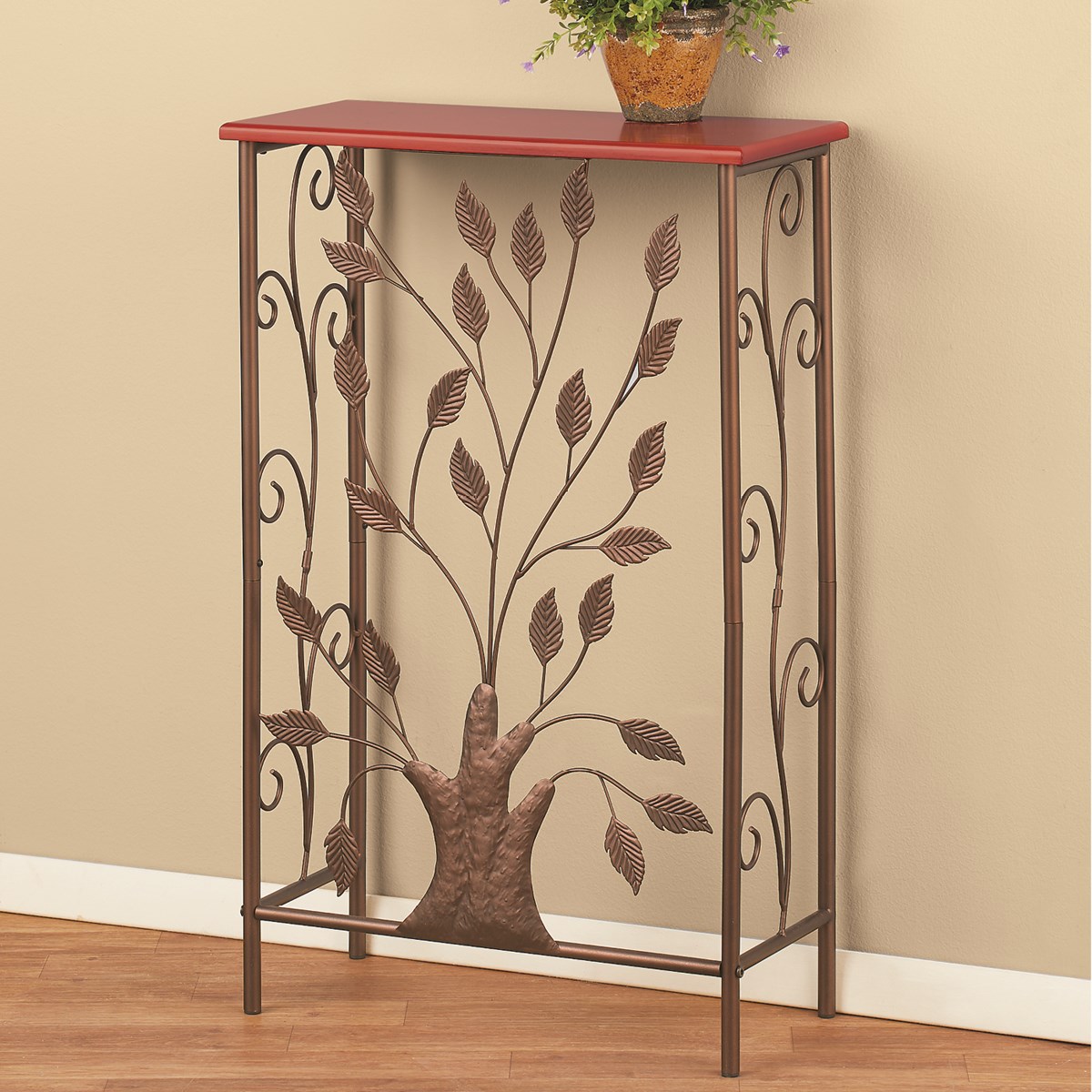 Iron Tree & Scroll Wood Top Entry Table | Collections Etc.