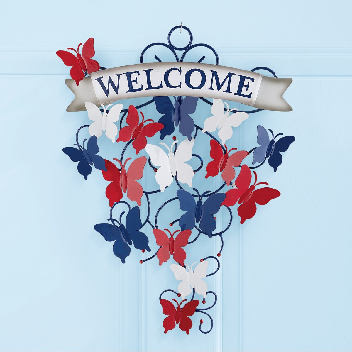 Patriotic Butterfly Metal Welcome Sign Wall Decor | Collections Etc.