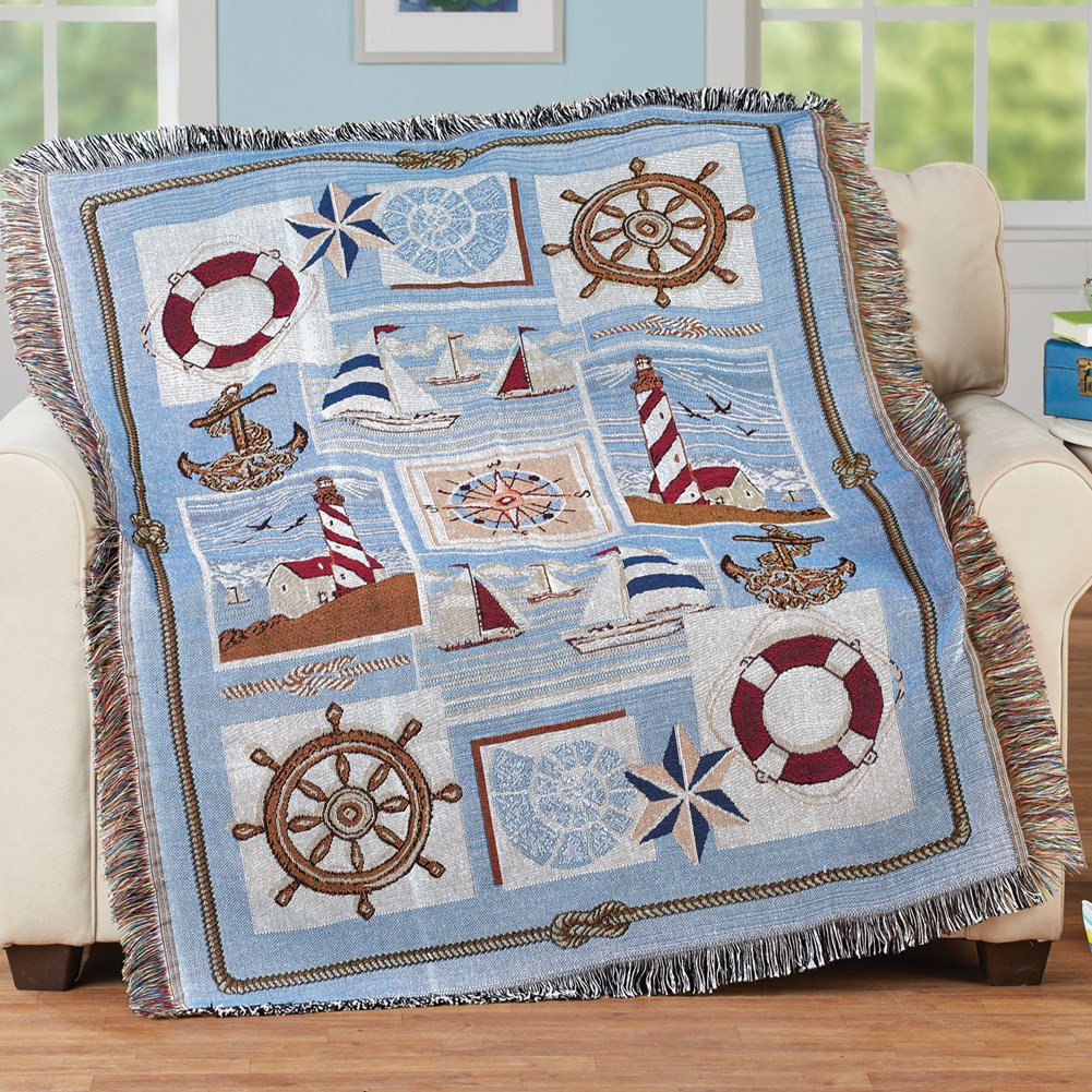 Seaside Nautical Tapestry Throw | Collections Etc.