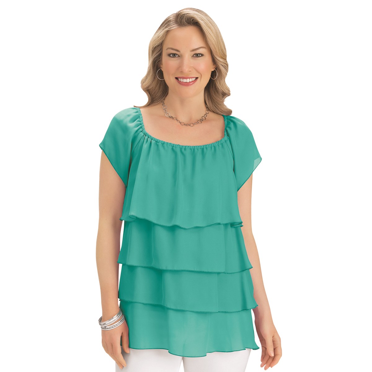 Chiffon Tiered Layered Ruffle Blouse Top | Collections Etc.