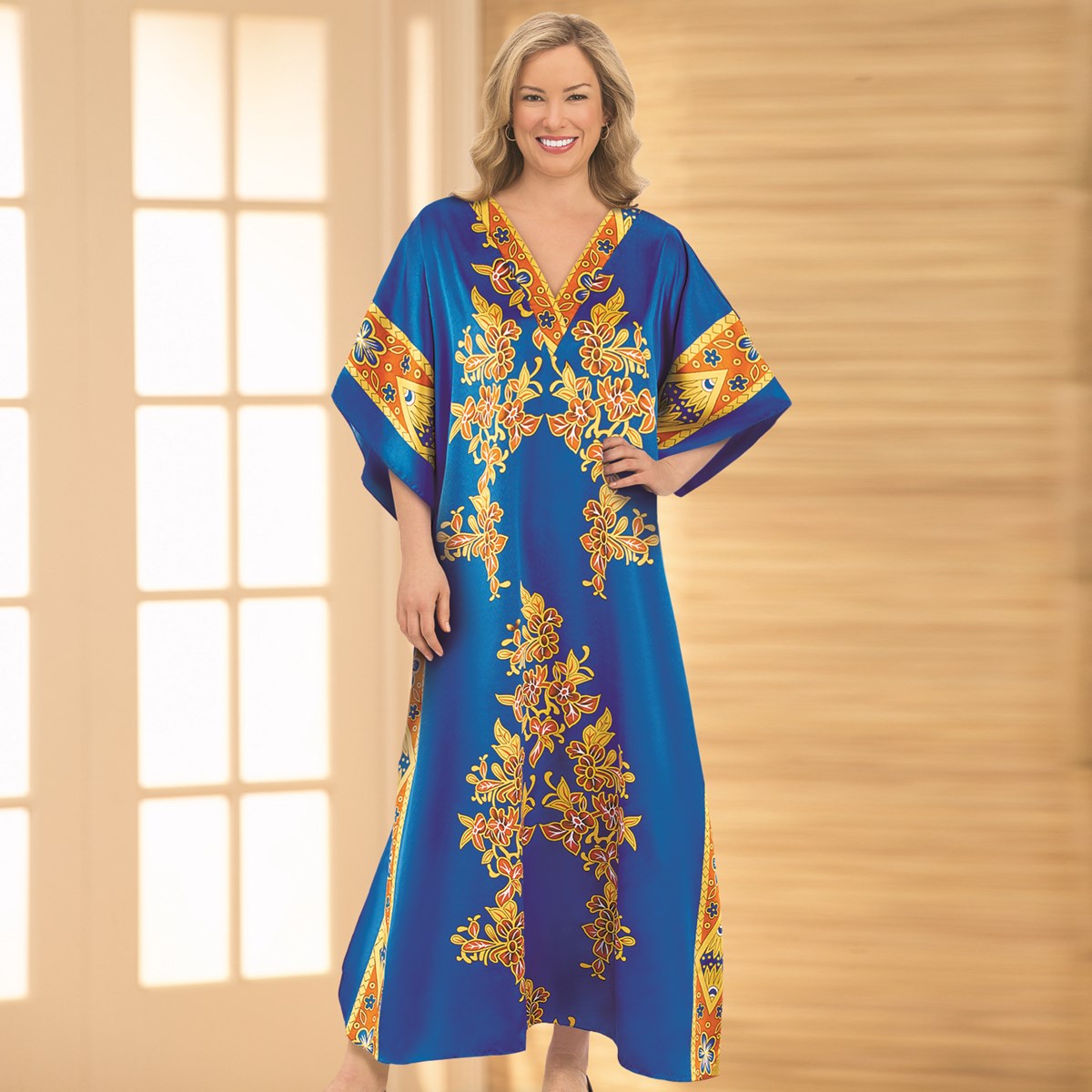 Majestic V-Neck Long Caftan Lounger | Collections Etc.