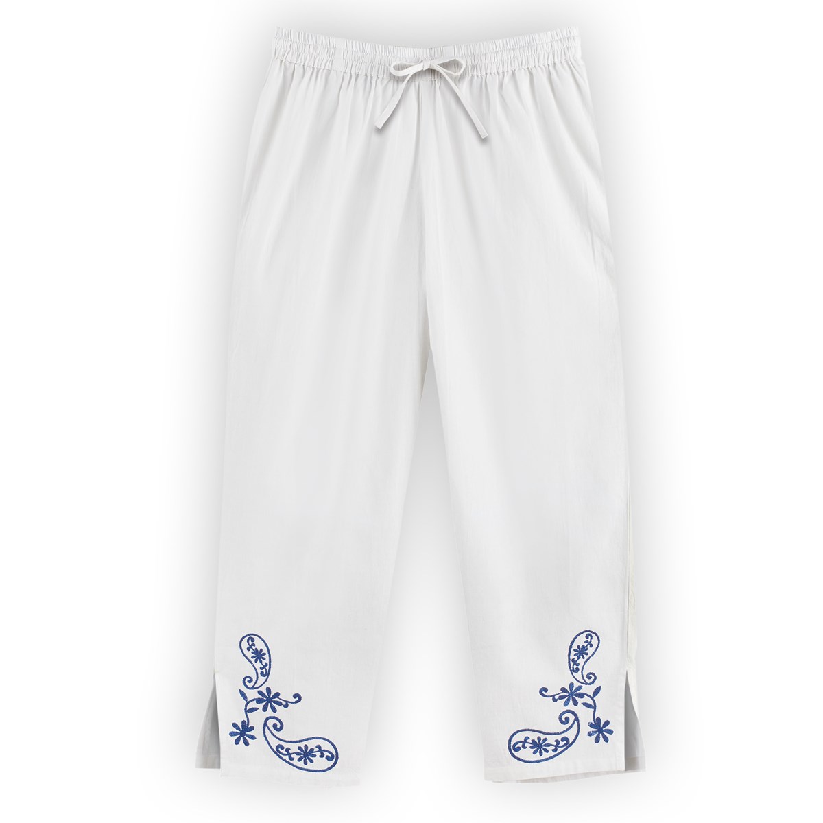 Paisley Embroidered Woven Capri Pants | Collections Etc.