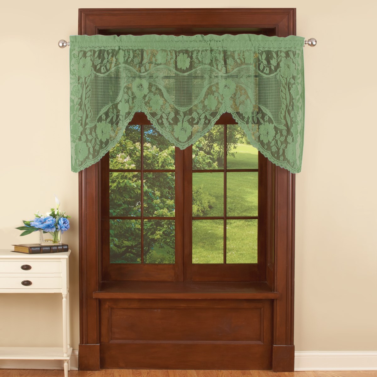Windsor Elegant Lace Floral Window Valance | Collections Etc.