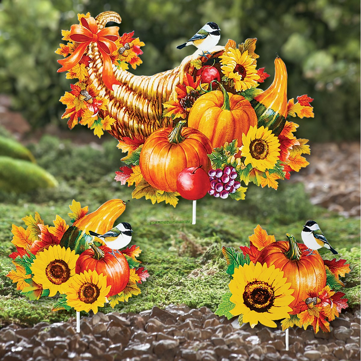 Cornucopia Garden Stake Set Outdoor Fall Décor | Collections Etc.