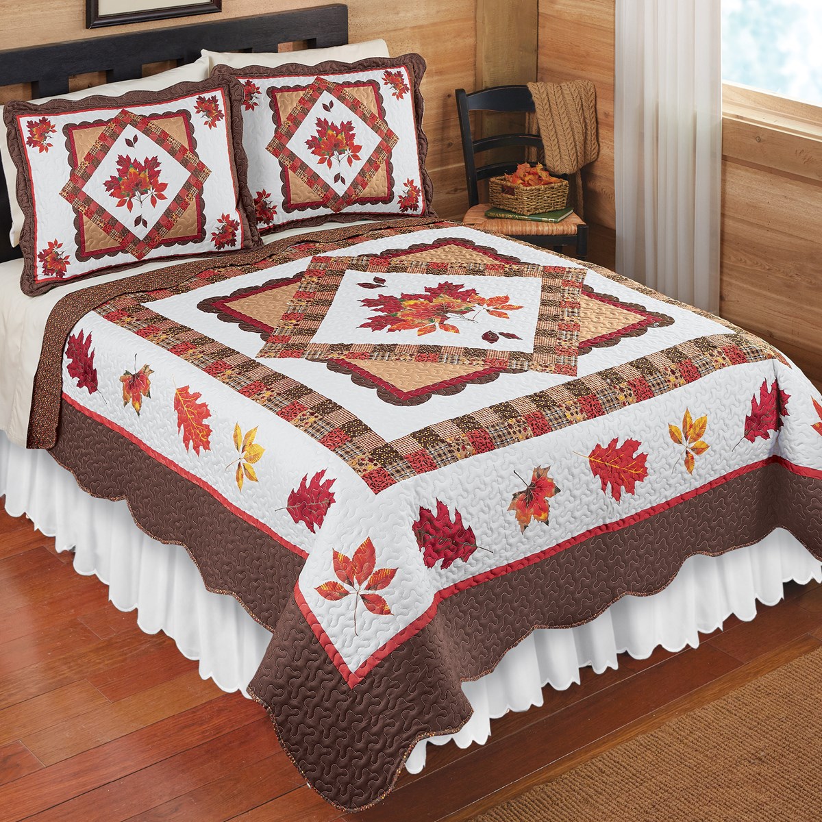 Fall Bedroom Decor Leaves Patchwork Quilt | Collections Etc.