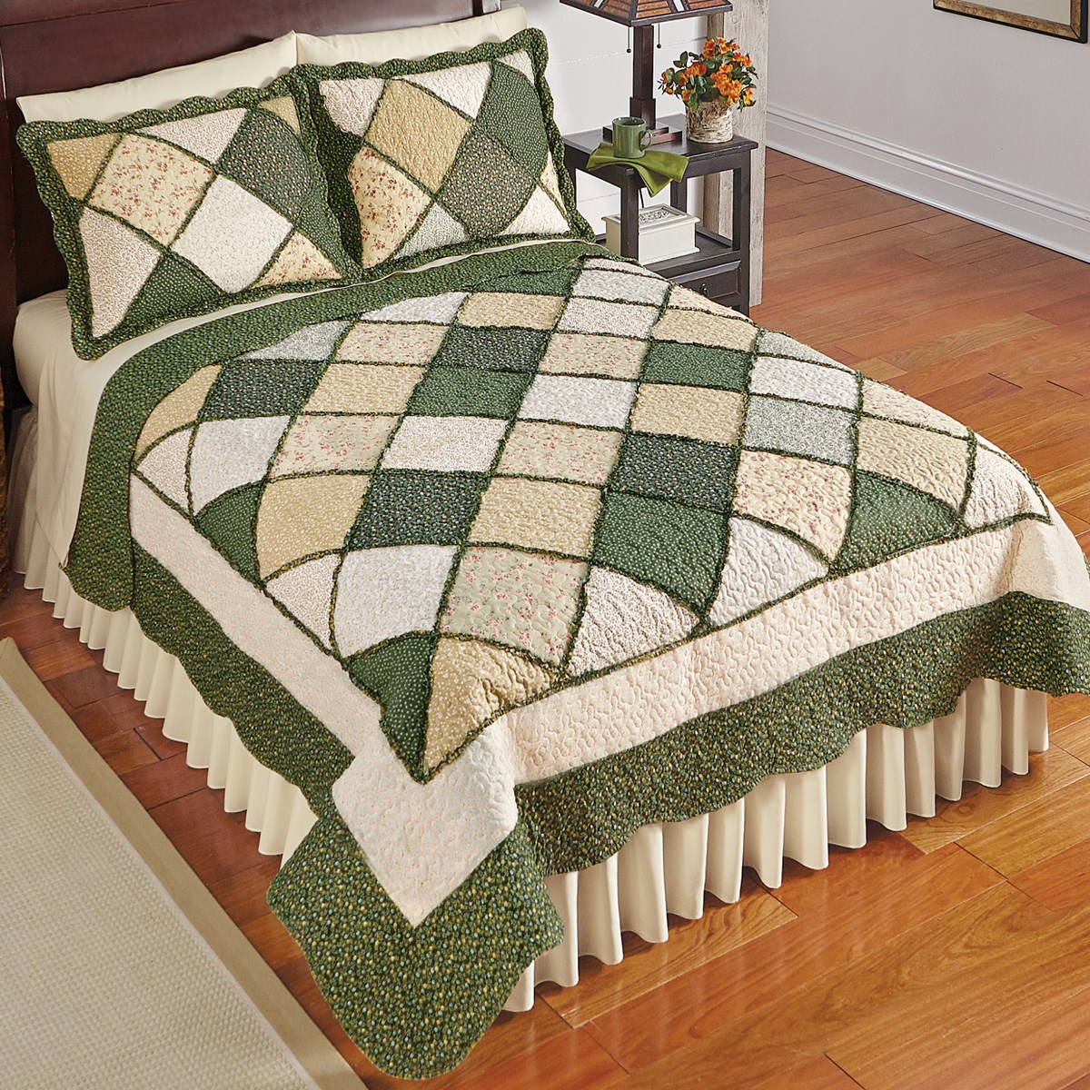 Claire Patchwork Reversible Quilt with Patch Trim | Collections Etc.