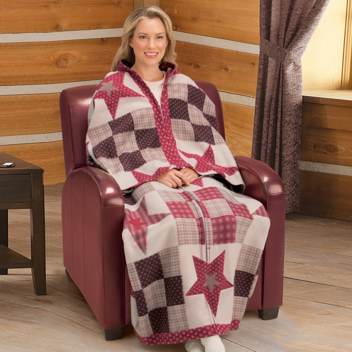 Country Fleece Cuddle Wrap w/ Patchwork and Stars | Collections Etc.