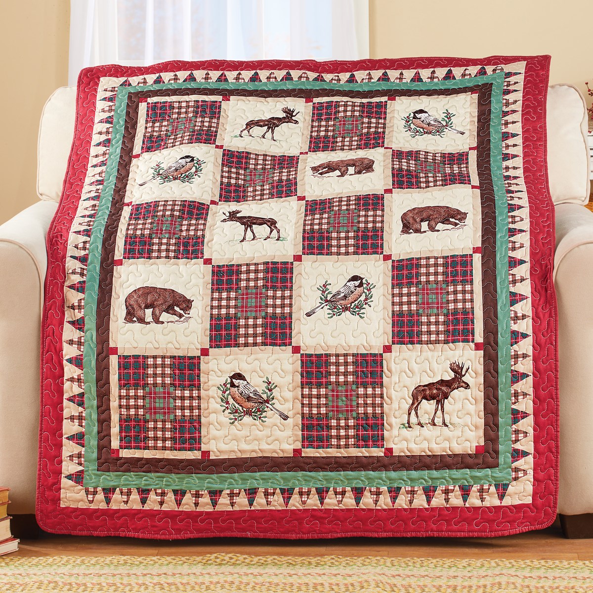 Northwoods Cabin Patchwork Quilted Throw Blanket | Collections Etc.