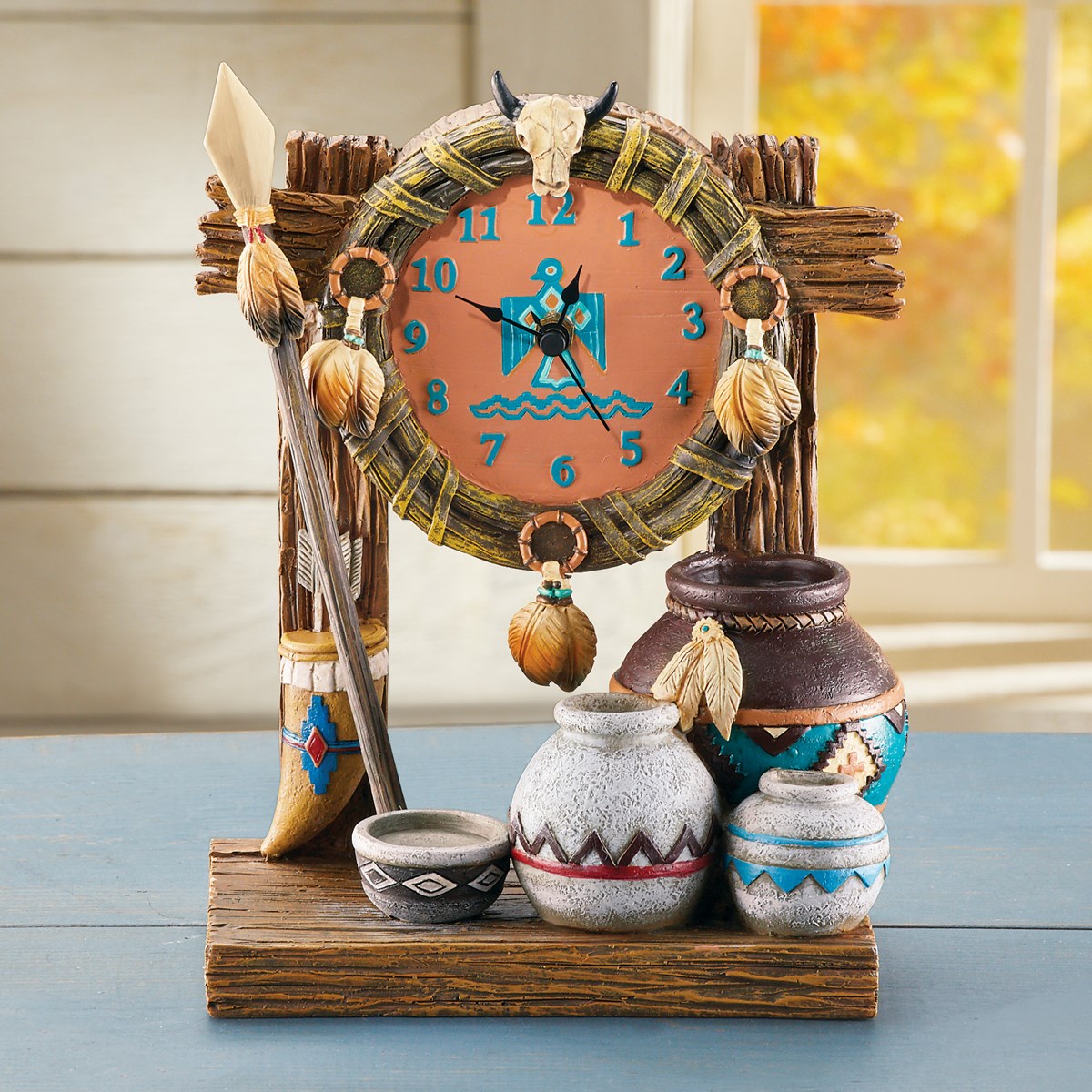 Southwestern Table Clock with Native American Art | Collections Etc.